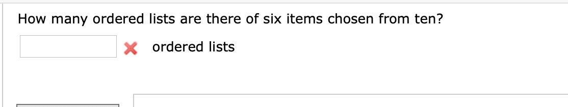 Solved How many ordered lists are there of six items chosen | Chegg.com