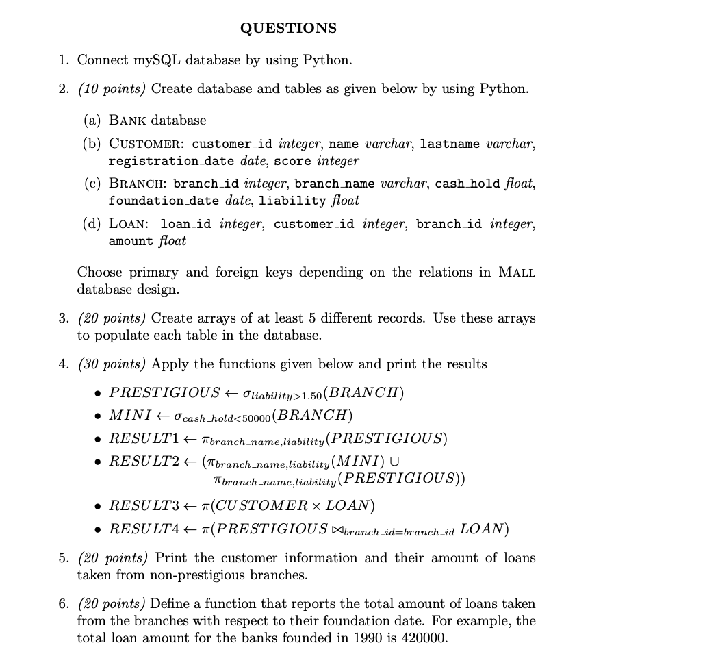 Solved QUESTIONS 1. Connect mySQL database by using Python. | Chegg.com