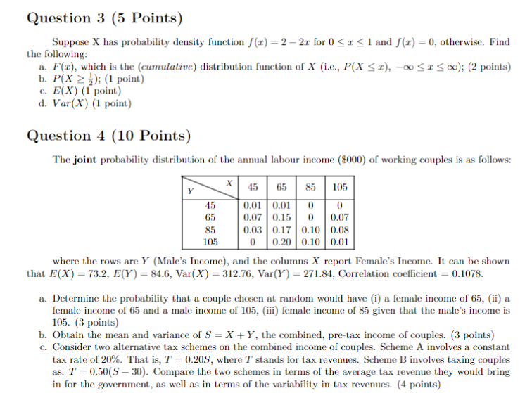Solved Question 4 (10 ﻿Points)The joint probability | Chegg.com