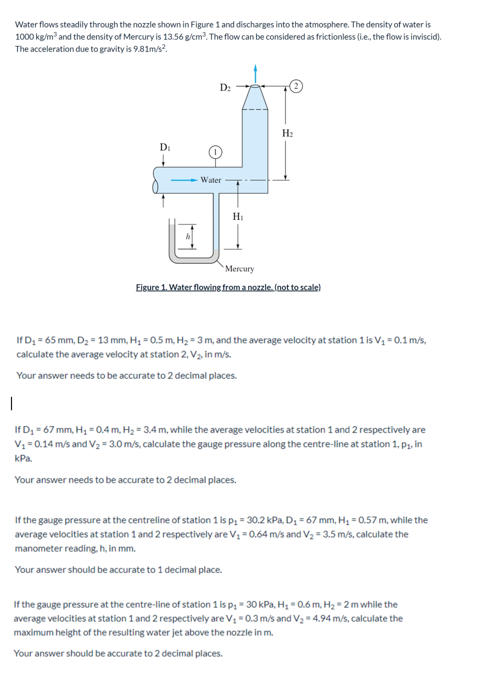 Solved Water flows steadily through the nozzle shown in | Chegg.com