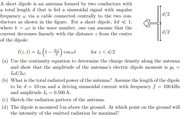 A short dipole is an antenna formed by two conductors | Chegg.com