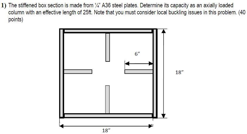 Solved 1) The stiffened box section is made from /" A36 | Chegg.com