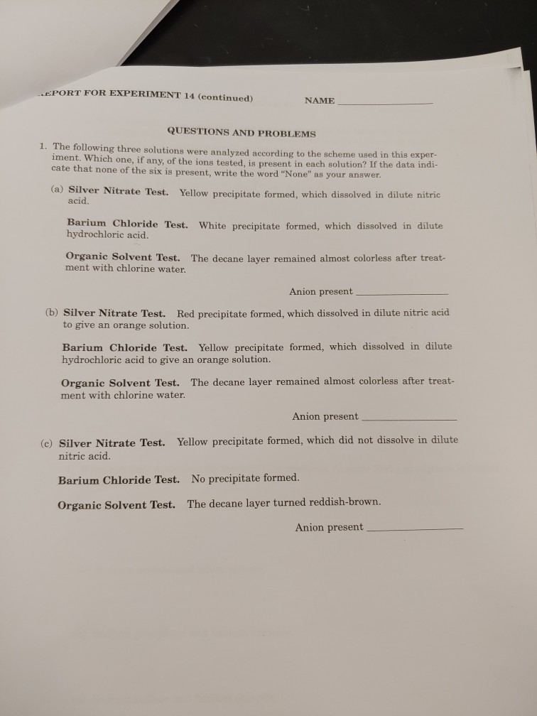 Solved Chart and questions from Experiment 14 : | Chegg.com