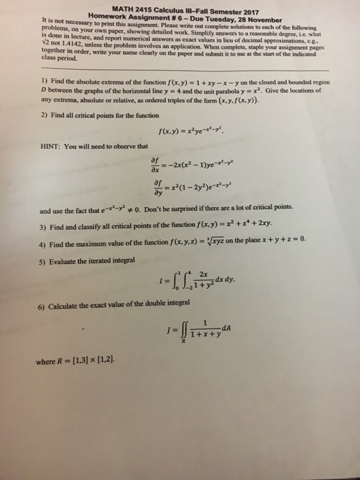 Solved MATH 2415 Calculus I-Fall Semester 2017 Homework | Chegg.com