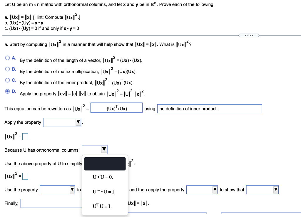 Let U be an mxn matrix with orthonormal columns, and | Chegg.com