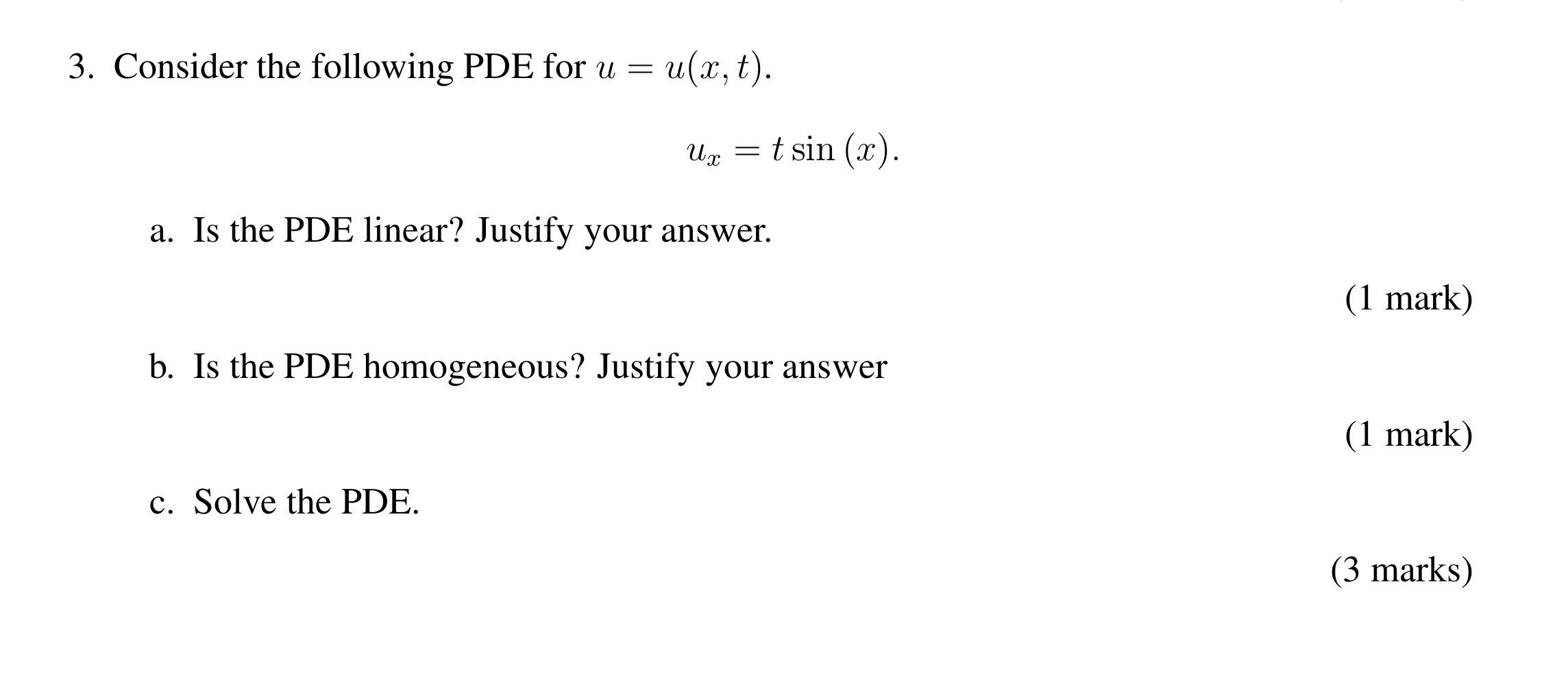 Solved 3. Consider the following PDE for u=u(x,t). | Chegg.com