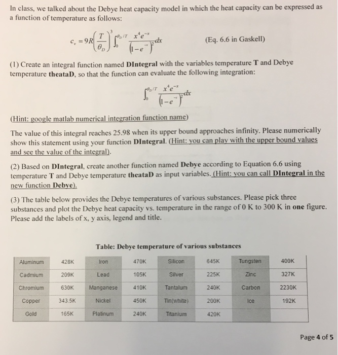 we talked about the Debye heat capacity model in | Chegg.com