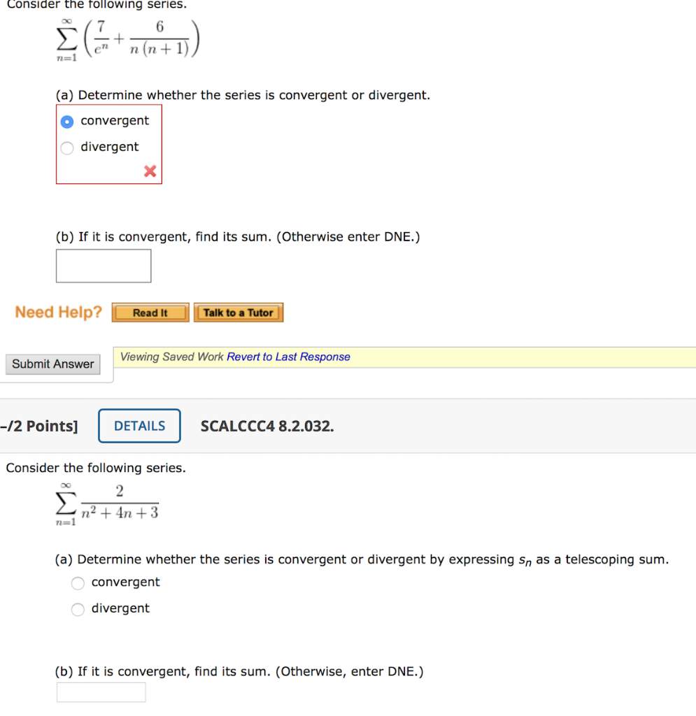 Solved Consider the following series. 6 + nn +1 n=1 (a) | Chegg.com