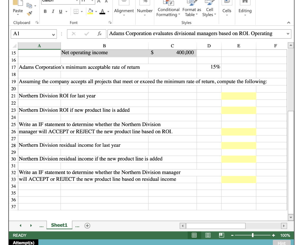 Solved X Calibri 11 A A % Paste B I U Cells Editing | Chegg.com