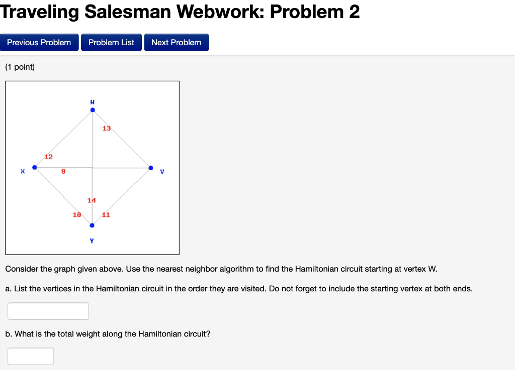 Solved Traveling Salesman Webwork: Problem 2 Previous | Chegg.com