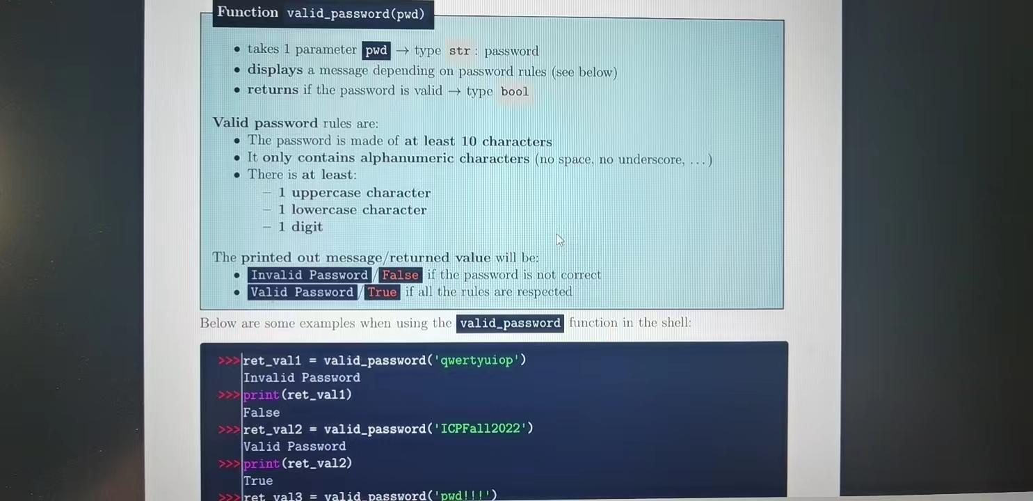 Solved Function valid_password (pwd) - takes 1 parameter pwd | Chegg.com