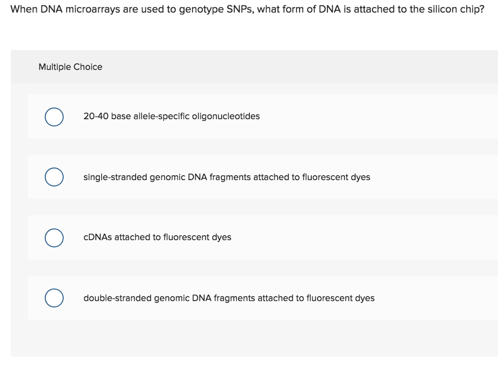 Solved When DNA microarrays are used to genotype SNPs, what | Chegg.com