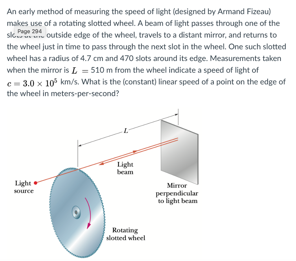 Solved An early method of measuring the speed of light | Chegg.com