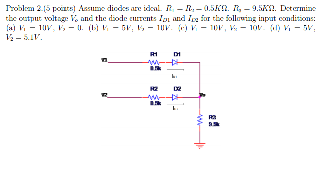 Solved Problem 2.(5 points) Assume diodes are ideal. Rj = R2 | Chegg.com