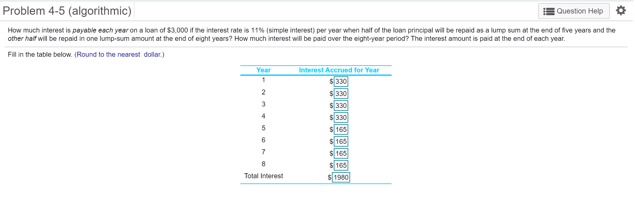 Solved Problem 4-5 (algorithmic) Question Help How much | Chegg.com