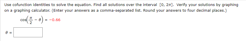 Solved Use cofunction identities to solve the equation. Find | Chegg.com