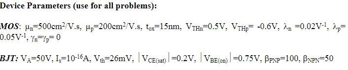 Solved Device Parameters (use for all problems): MOS: | Chegg.com