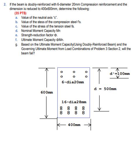 Solved 1. If the girder given is reduced to 400×800 mm depth | Chegg.com