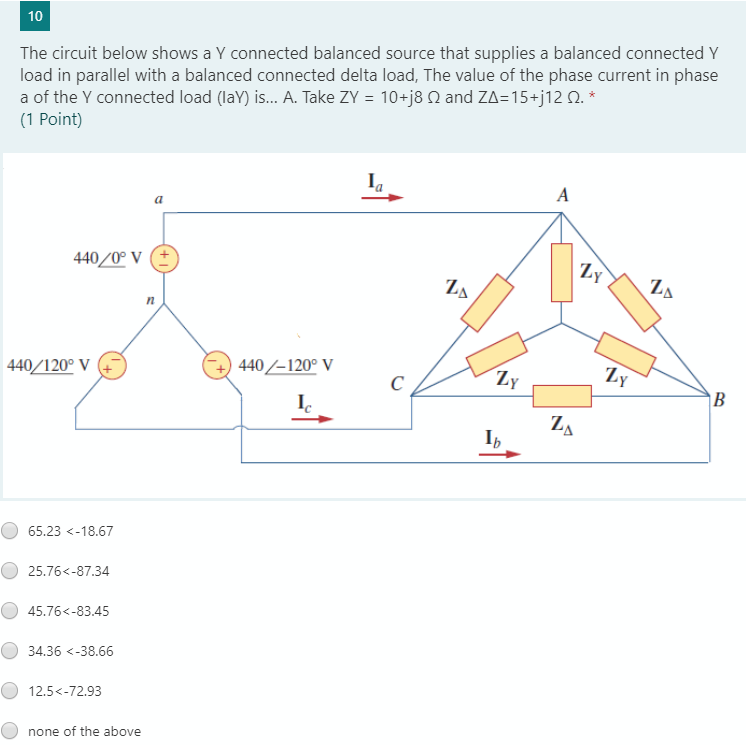 Solved 10 The circuit below shows a Y connected balanced | Chegg.com