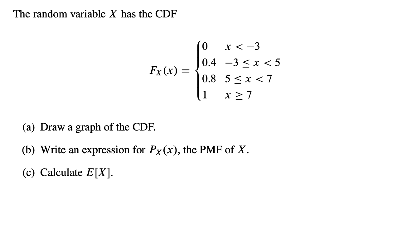 Solved The random variable X has the CDF Fx(x) = 0 x