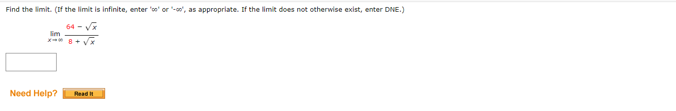 Solved limx→∞8+x64−x | Chegg.com