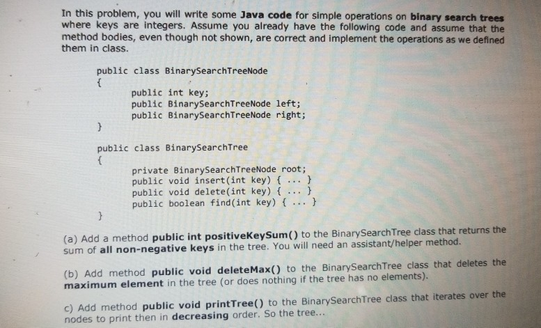 Solved In this problem, you will write some Java code for | Chegg.com