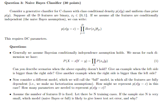 Question 3: Naive Bayes Classifier (30 points) | Chegg.com