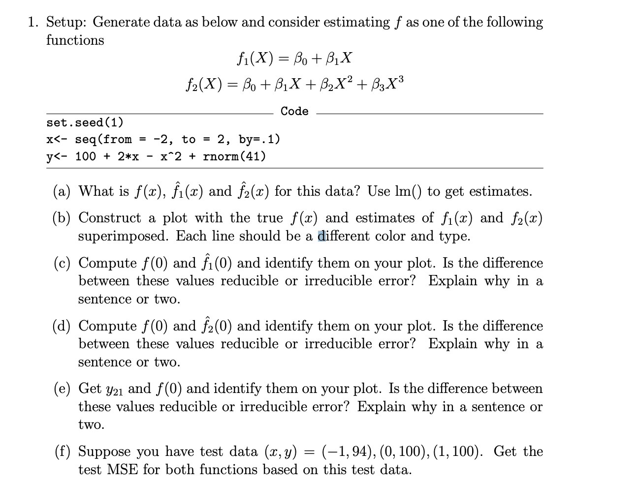 Solved 1. Setup: Generate data as below and consider | Chegg.com