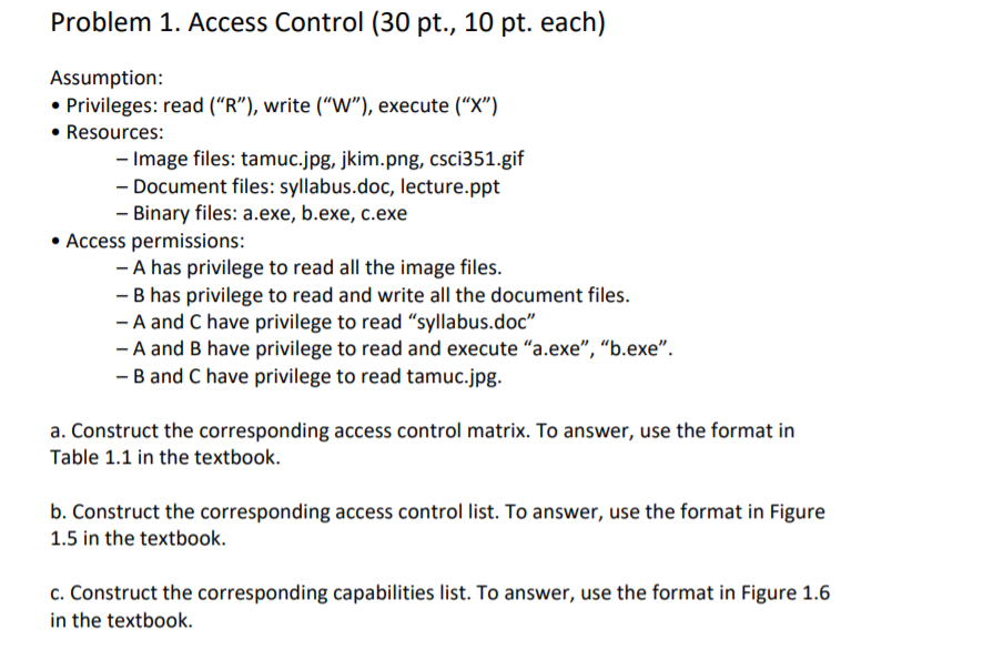 Solved Problem 1. Access Control (30 pt., 10 pt. each) | Chegg.com