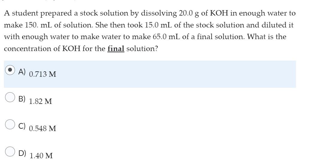 Solved A student prepared a stock solution by dissolving | Chegg.com