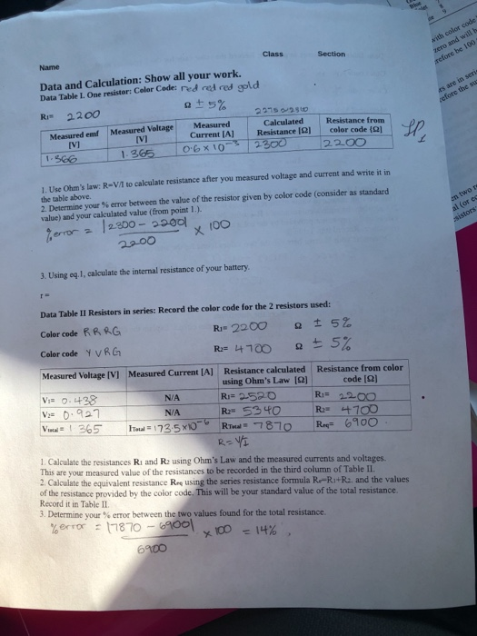 Solved Class Section Name Data and Calculation: Show all | Chegg.com