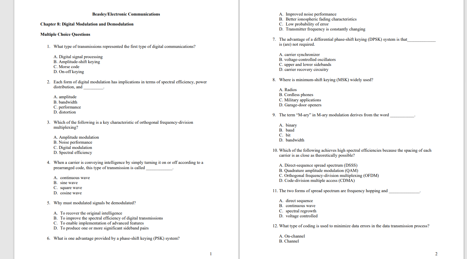 Solved Beasley/Electronic Communications Chapter 8: Digital | Chegg.com