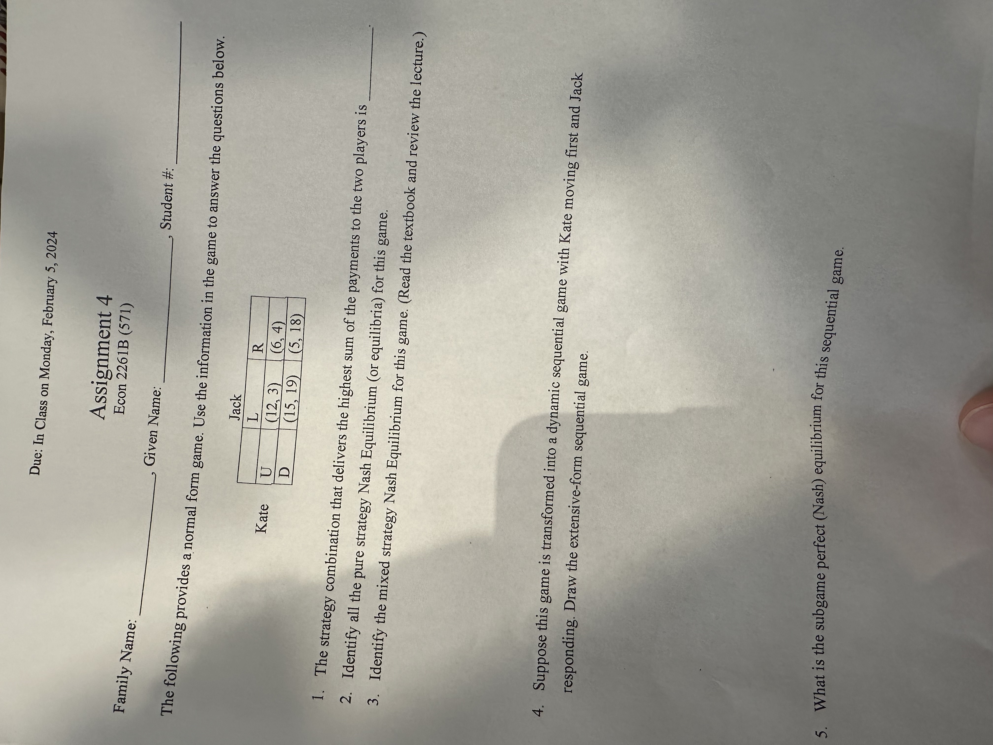 Solved Given Name:, ﻿Student #:The following provides a | Chegg.com