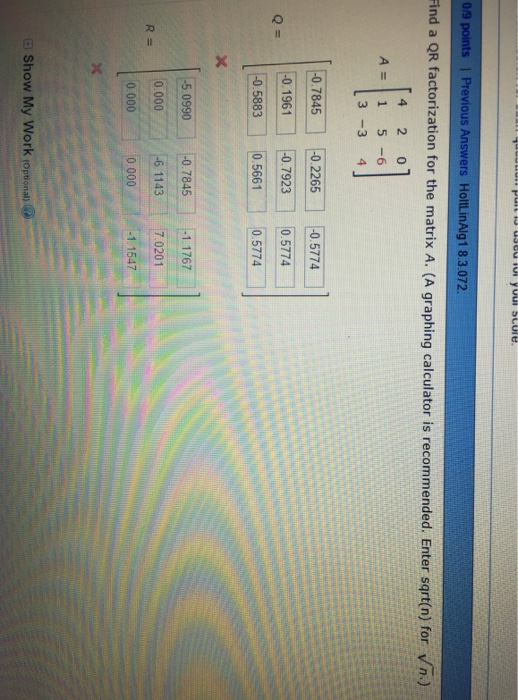 Solved Find a QR factorization for the matrix A. (A graphing | Chegg.com