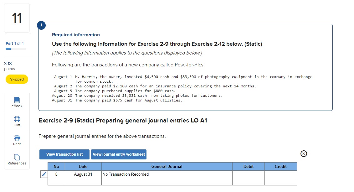 Solved Required information(3) ﻿Exercise 2-9 (Static) | Chegg.com