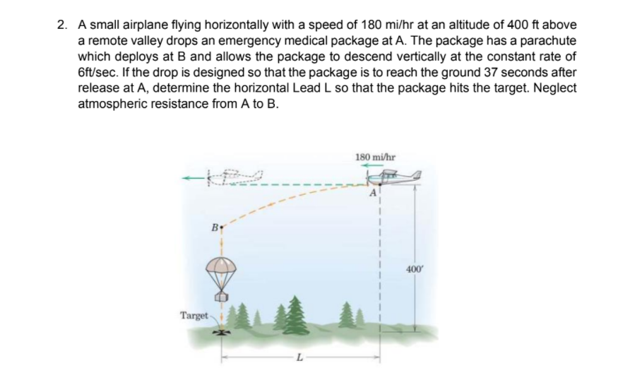 Solved 2. A small airplane flying horizontally with a speed | Chegg.com