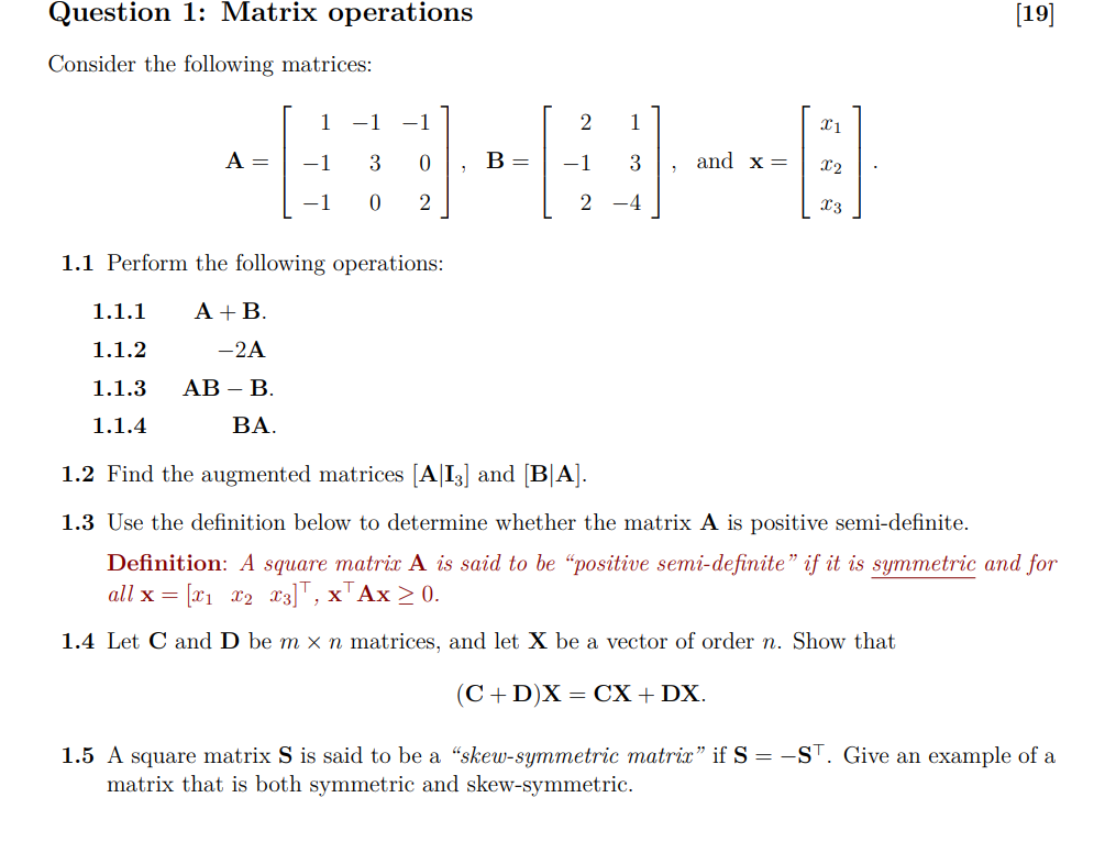 Solved Consider the following matrices: \\[ | Chegg.com