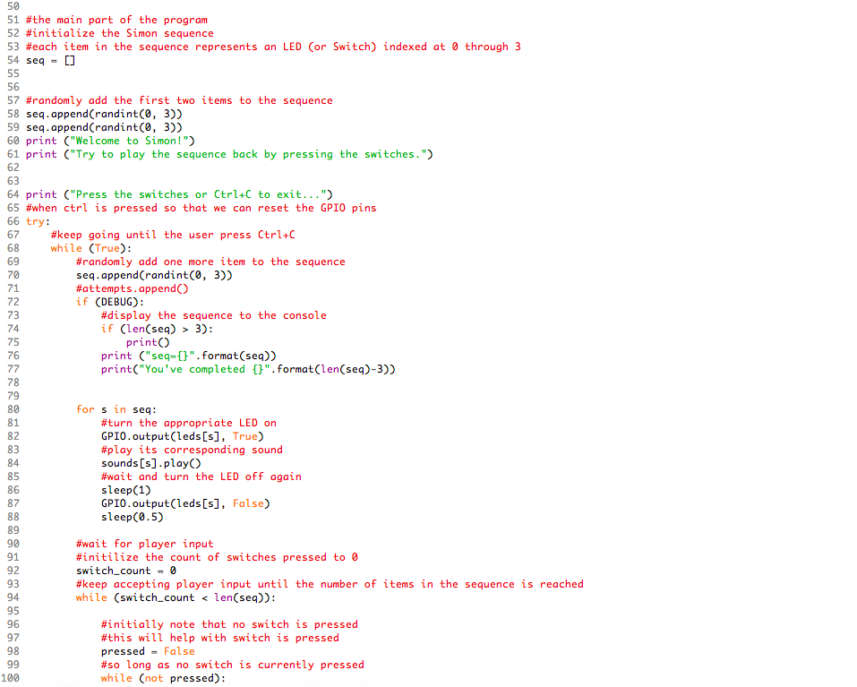 I need help coding a function into this Simon Python | Chegg.com