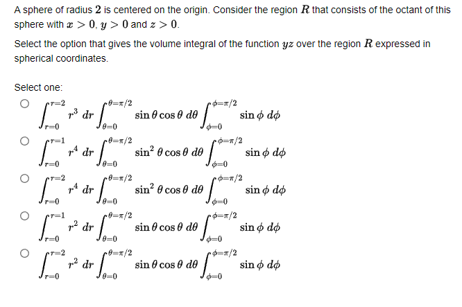 Solved A sphere of radius 2 is centered on the origin. | Chegg.com