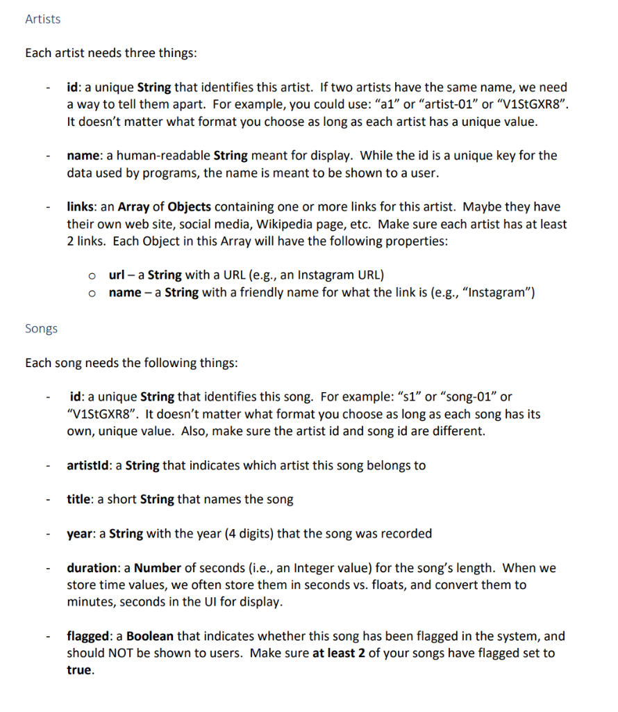 Solved continue to iterate on your previous work Music App | Chegg.com
