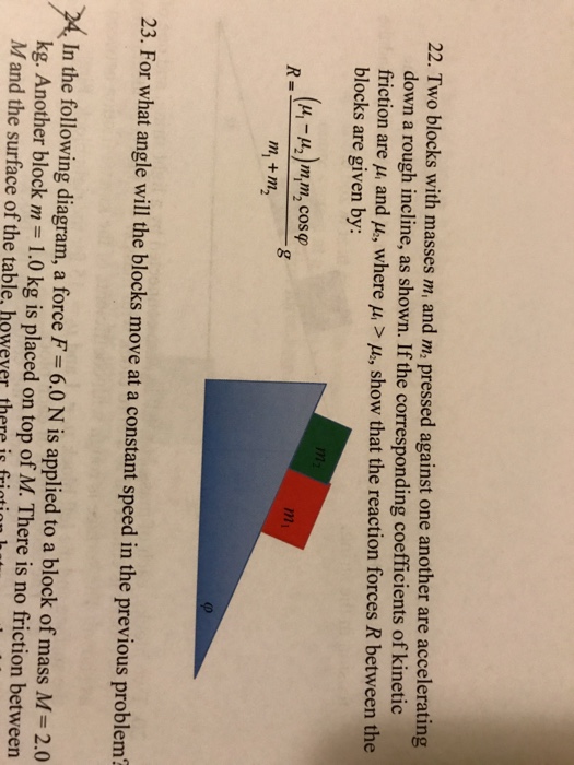 Solved wo blocks with masses m, and m, pressed against one | Chegg.com