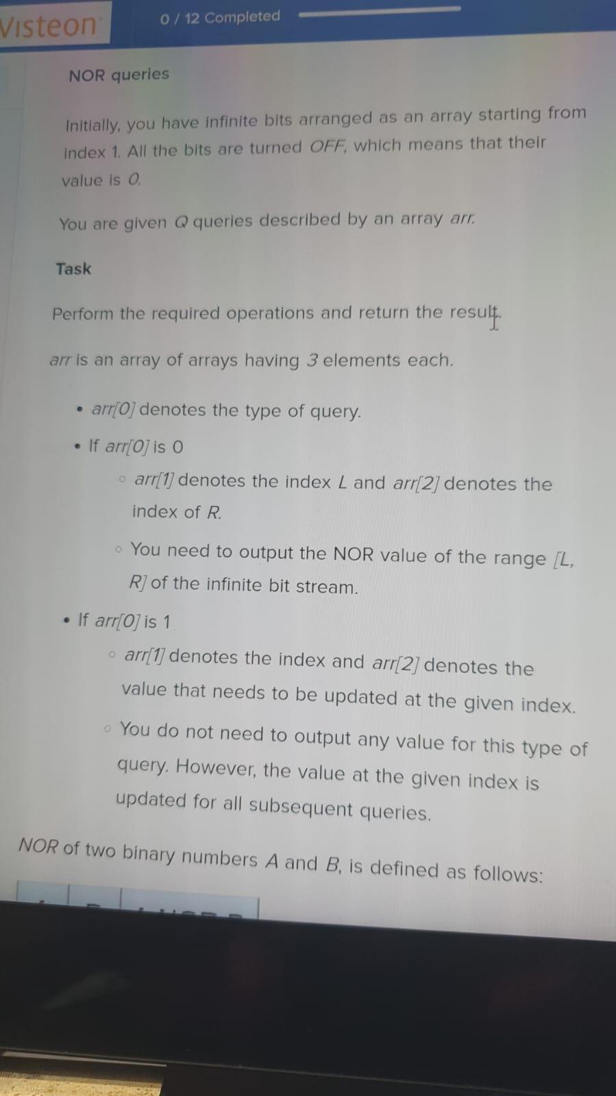 Solved NOR queries Initially, you have infinite bits | Chegg.com