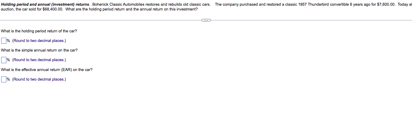 Solved Holding period and annual investment) returns. | Chegg.com