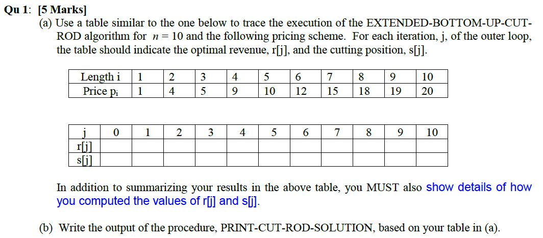 Solved Qu 1: [5 Marks] (a) Use a table similar to the one | Chegg.com