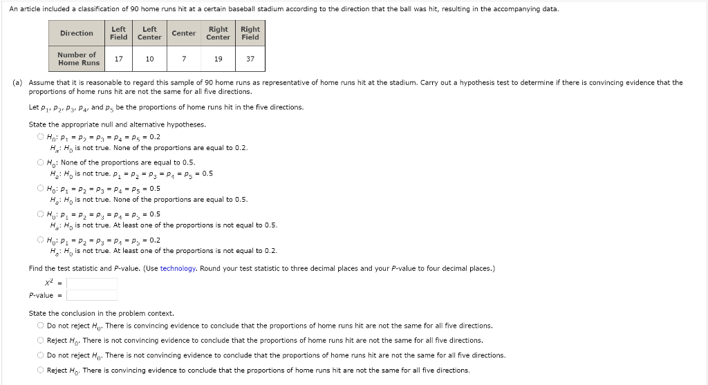 Solved An article included a classification of 90 home runs | Chegg.com