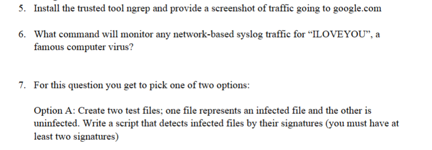 Solved 5. Install the trusted tool ngrep and provide a | Chegg.com