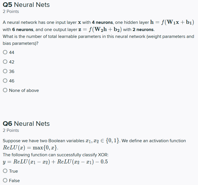 Solved Q5 Neural Nets 2 Points A neural network has one | Chegg.com