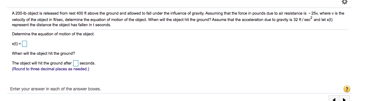 Solved A 200-lb object is released from rest 400 ft above | Chegg.com