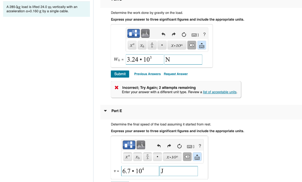 Solved A 285-kg load is lifted 24.0 m vertically with an | Chegg.com