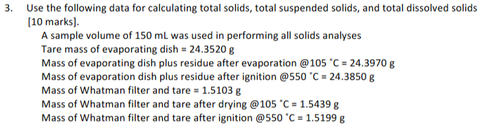 Solved 3. Use the following data for calculating total | Chegg.com